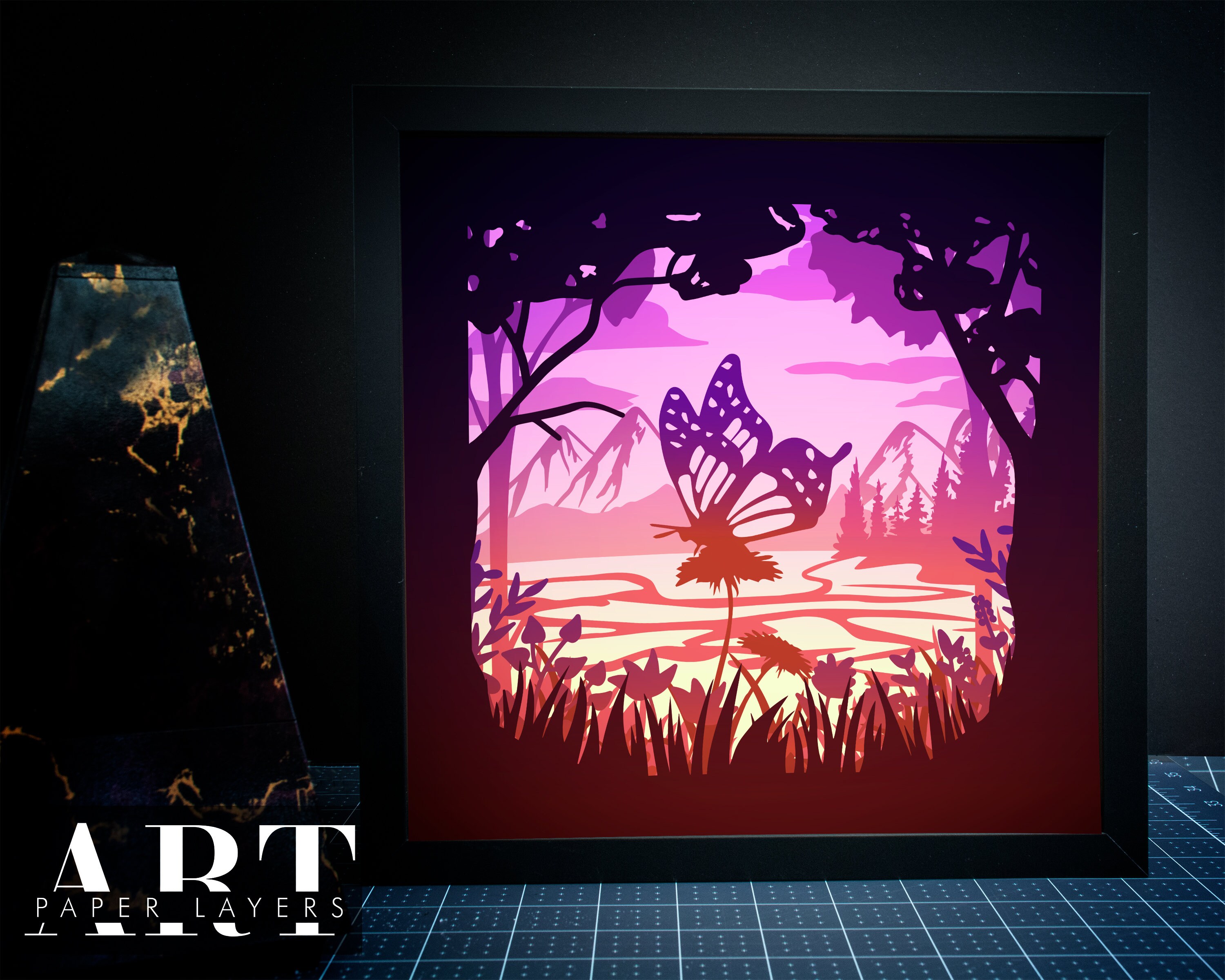 Monarch Butterfly Shadowbox Template, Butterfly Flower SVG Layered ...