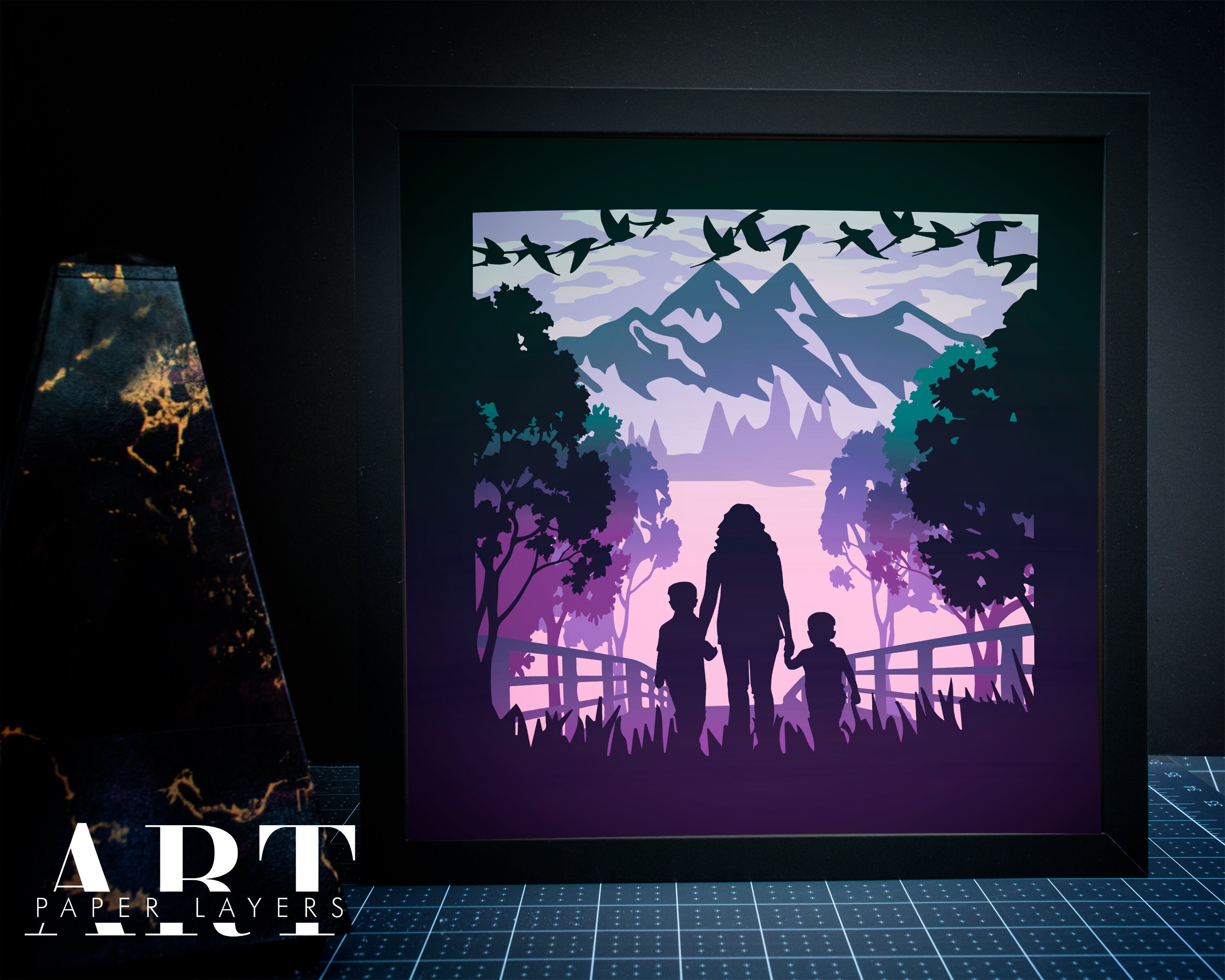 Mountain Lake Shadowbox Template SVG, Mom of 2 Shadow Papercut, Paper ...
