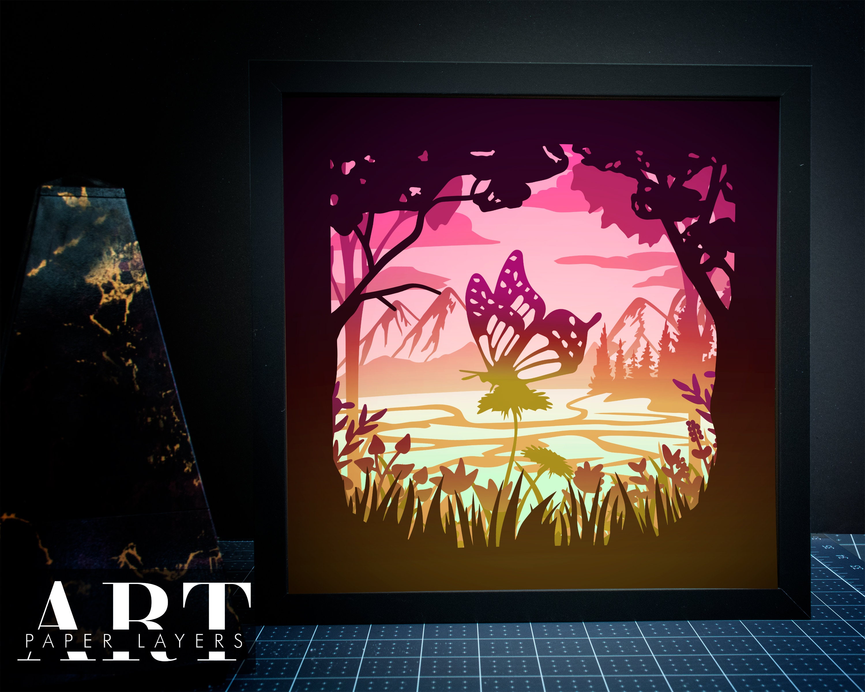 Monarch Butterfly Shadowbox Template, Butterfly Flower SVG Layered Paper Cut Cricut, 3D Nature ...