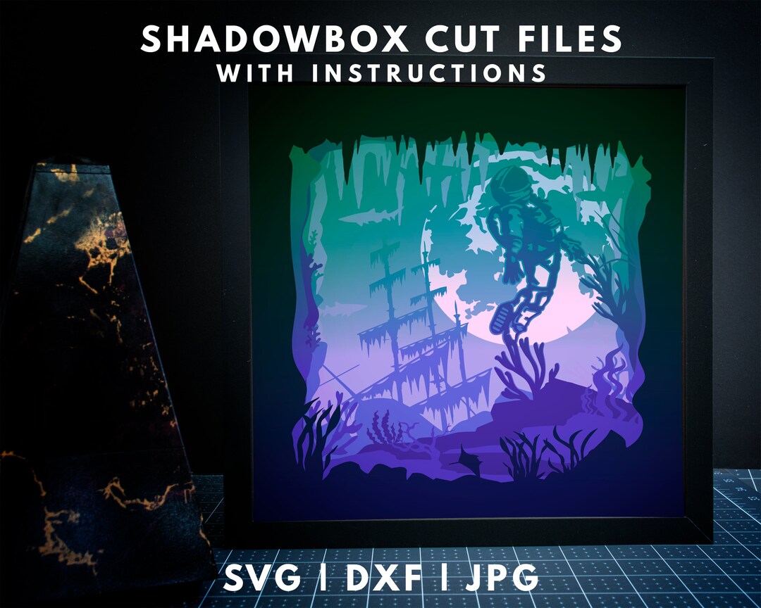 Astronaut in the Ocean Shadowbox SVG, Scuba Diver Lightbox Svg ...
