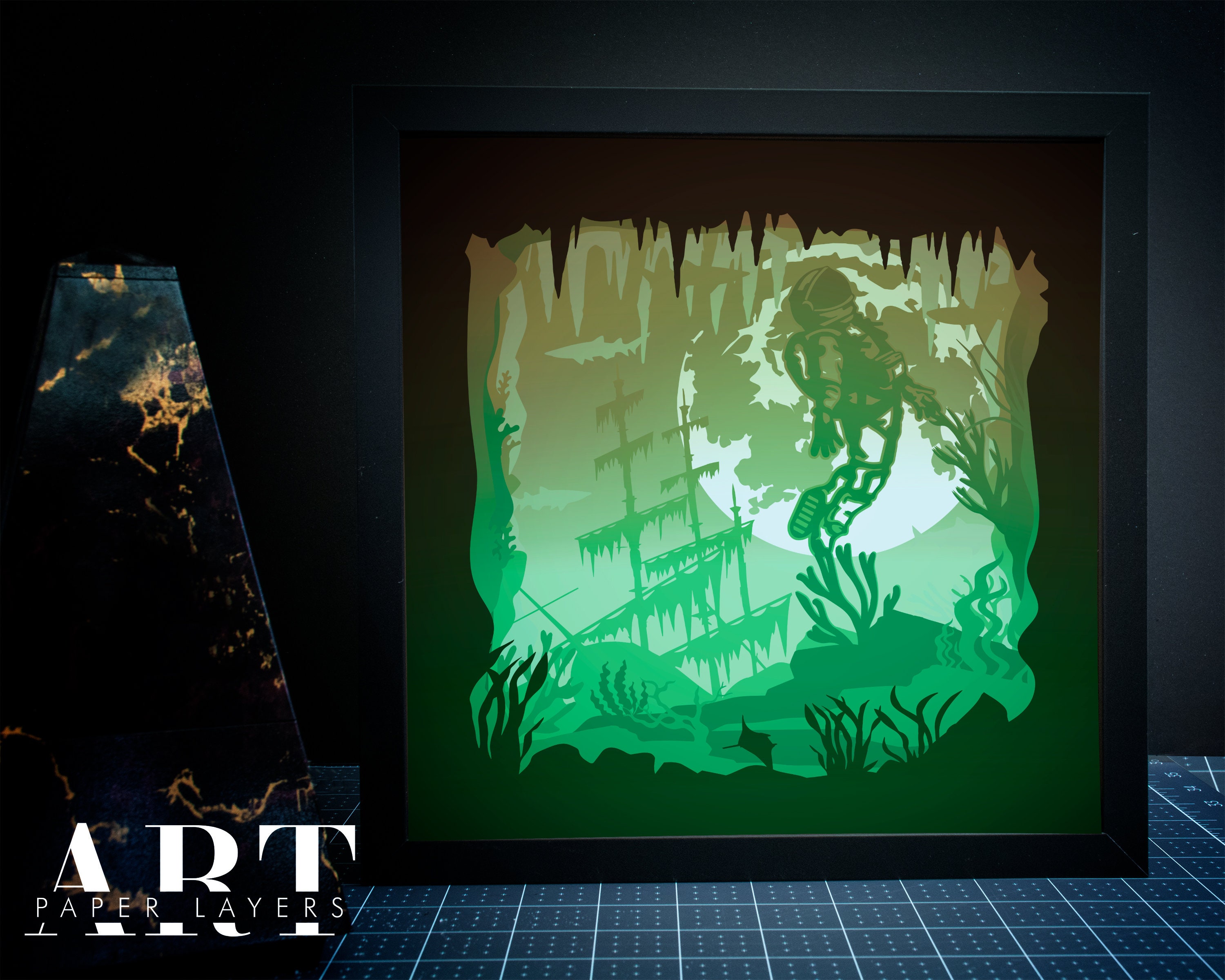 Astronaut in the Ocean Shadowbox SVG, Scuba Diver Lightbox Svg ...