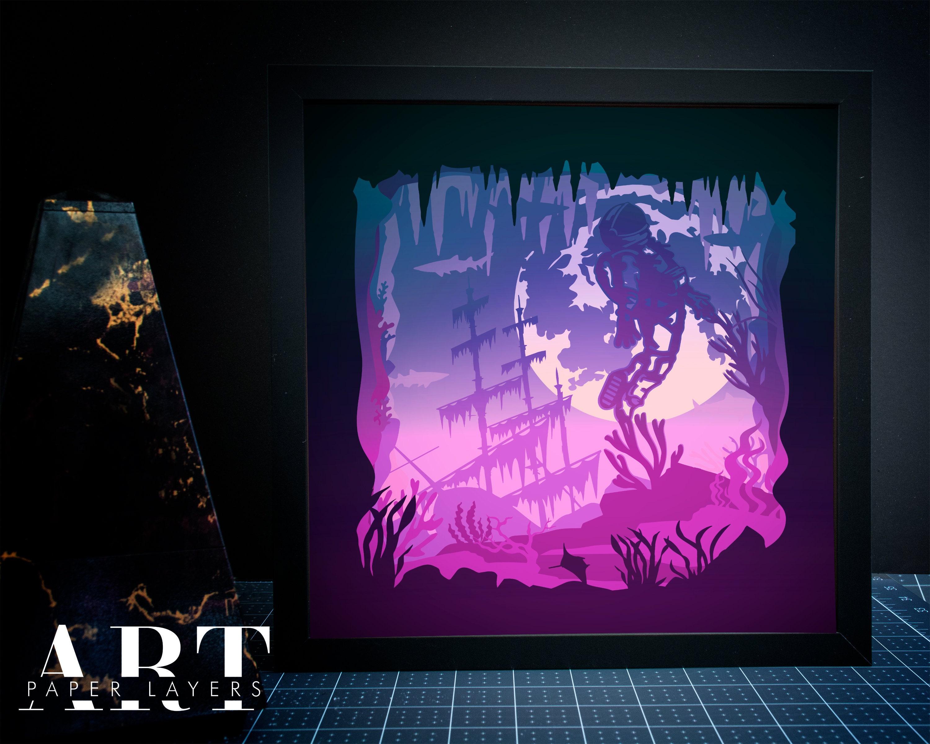 Astronaut in the Ocean Shadowbox SVG, Scuba Diver Lightbox Svg ...