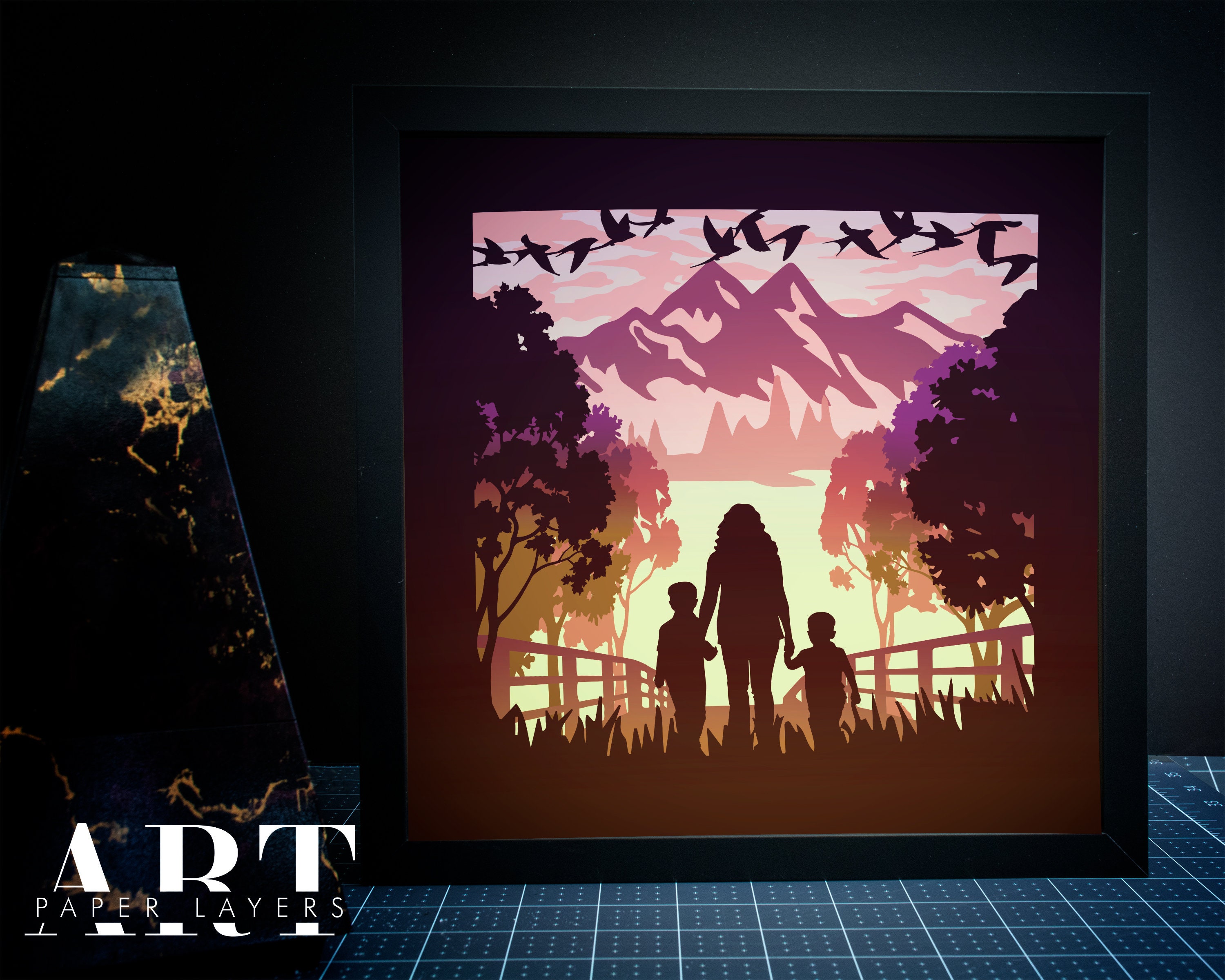 Mountain Lake Shadowbox Template SVG, Mom of 2 Shadow Papercut, Paper ...