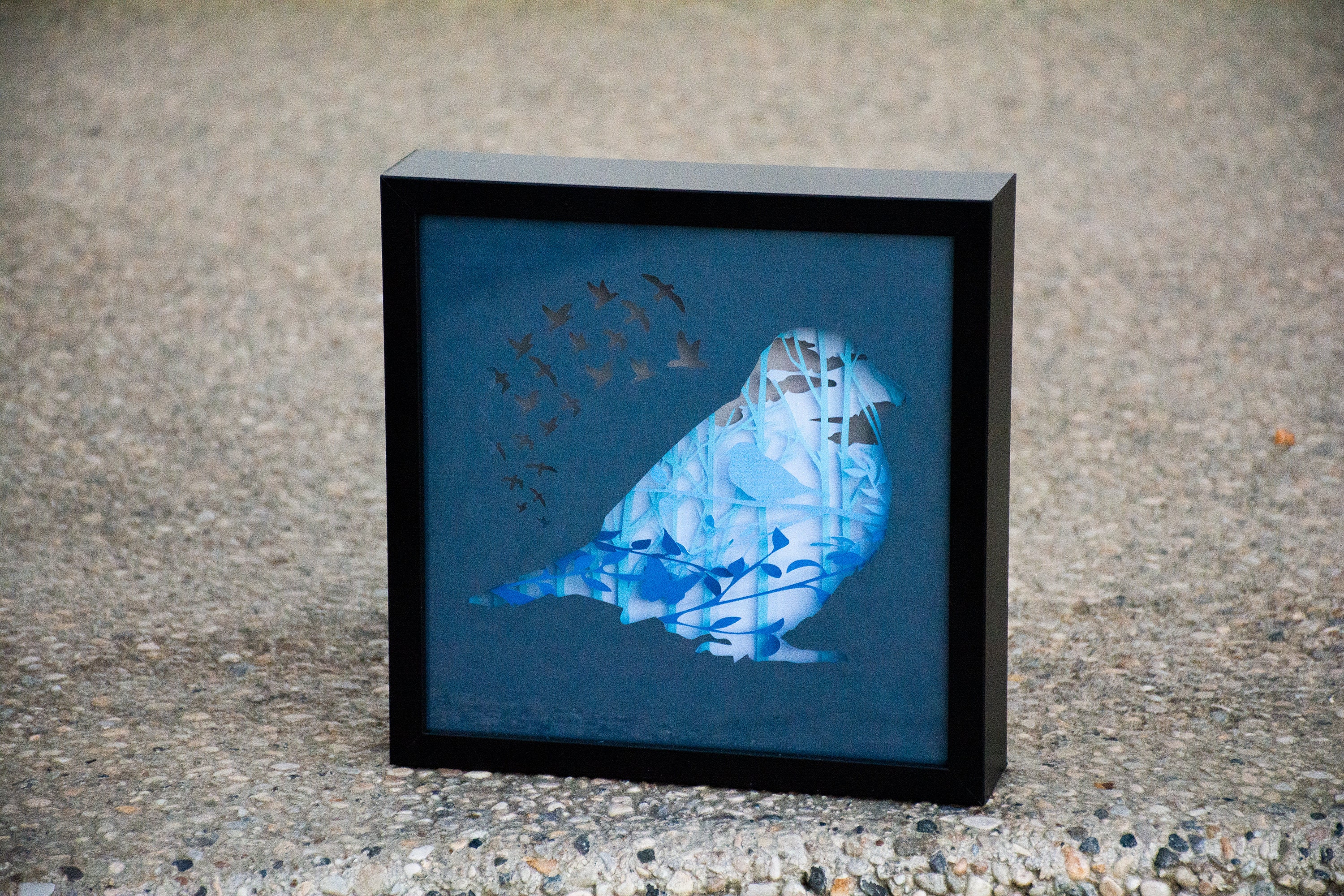 Bird Silhouette Shadowbox SVG Template, 3D Bird Branch Lightbox Cut ...