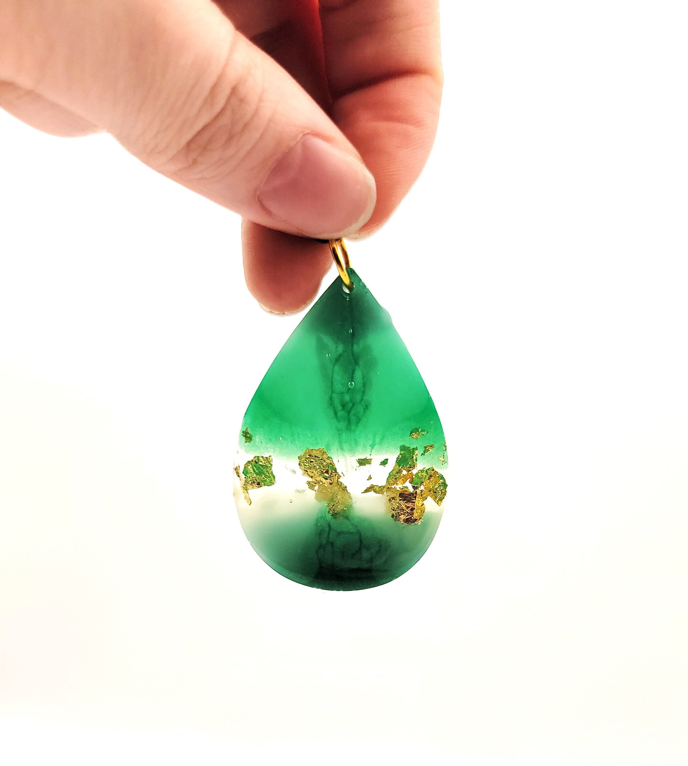 Green and Gold Foil Resin Pendant - Etsy