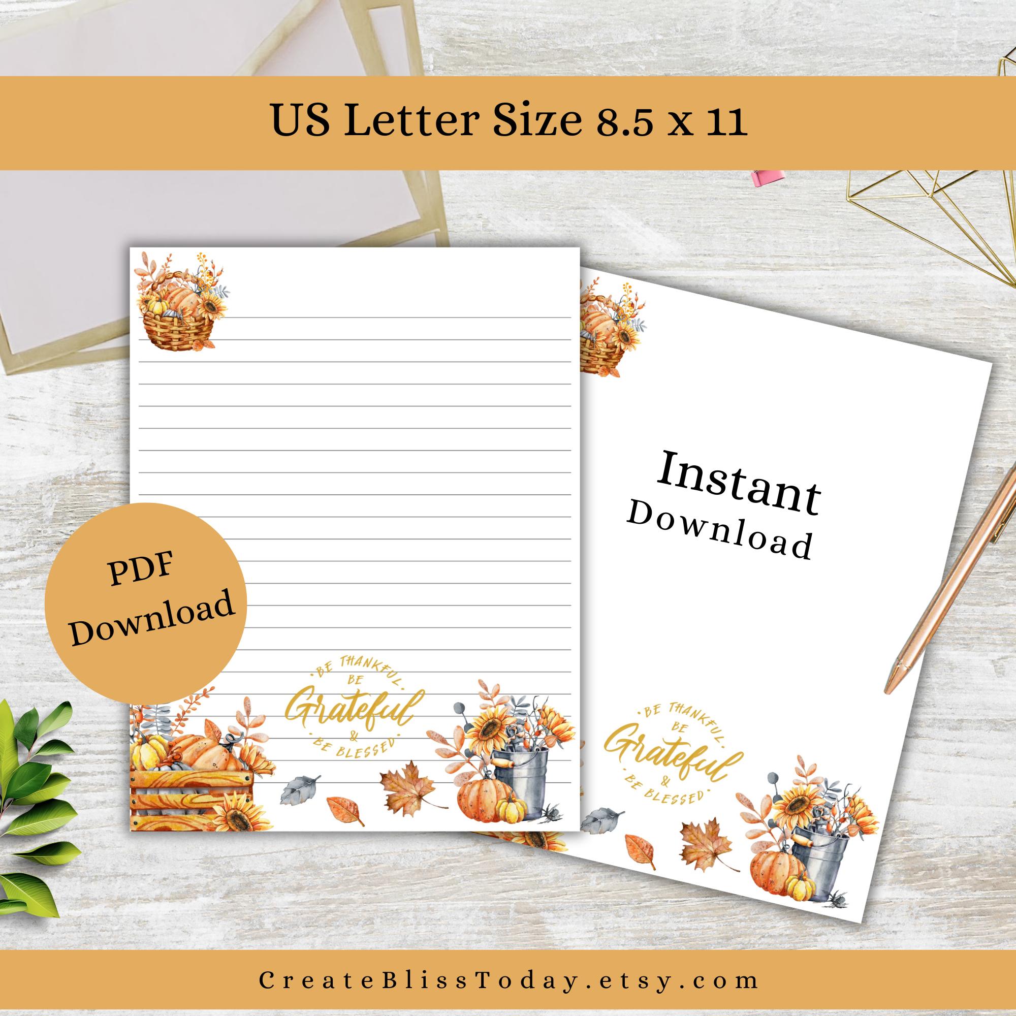 Printable Thanksgiving Stationery 8.5x11, Writing Paper, Printable ...