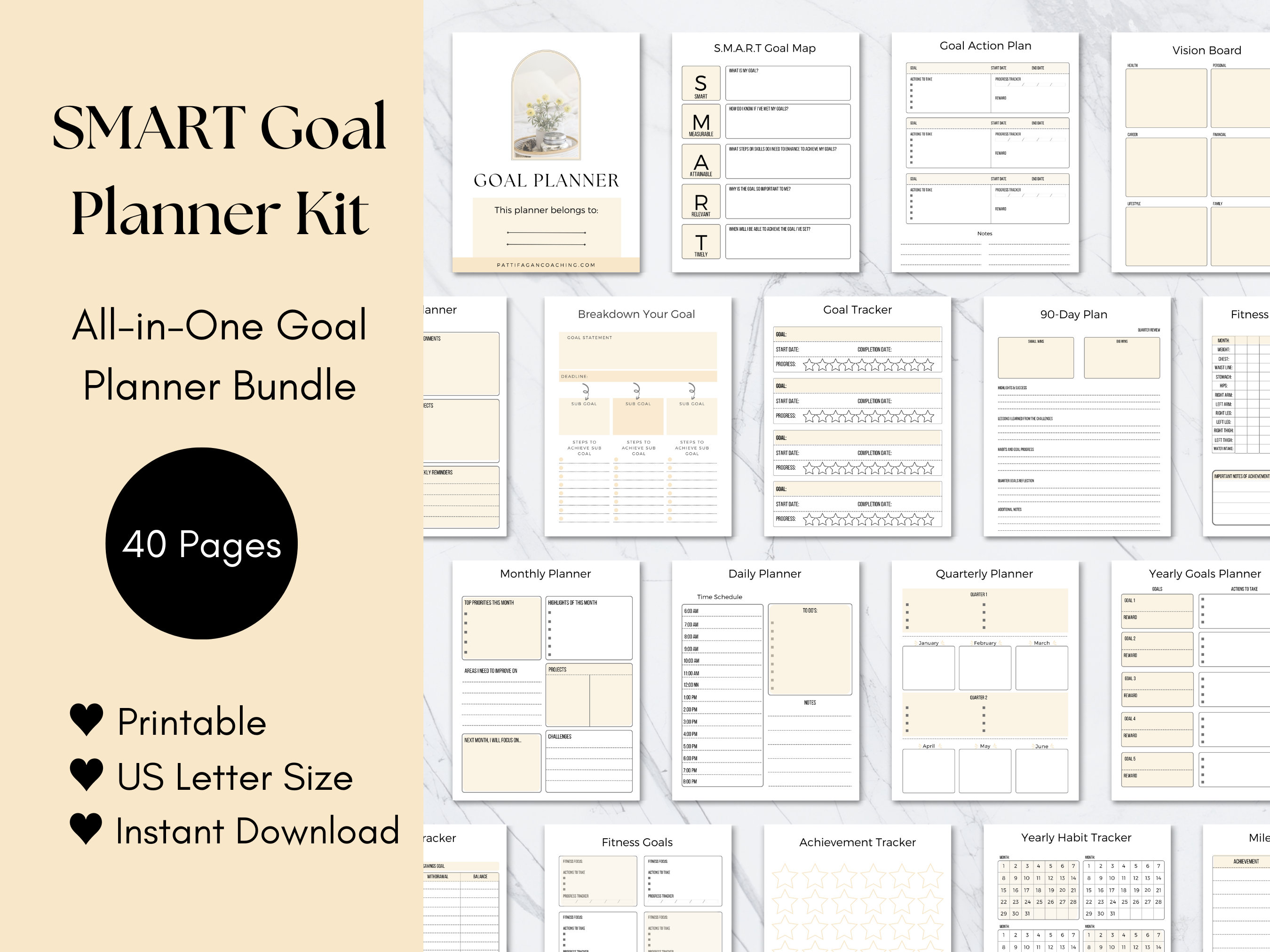 Goal Planner Bundle Printable, SMART Goals Template, Goal Planner Kit ...