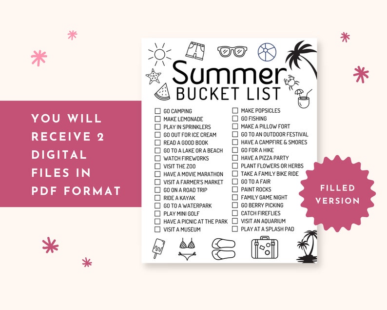 Summer Bucket List, Bucket List Template, Summer Checklist, Fun Summer ...