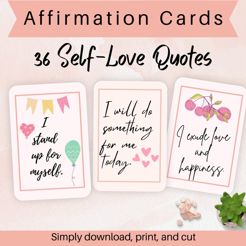 Self Love Affirmation Cards Printable, Self Care, Daily Encouragement ...