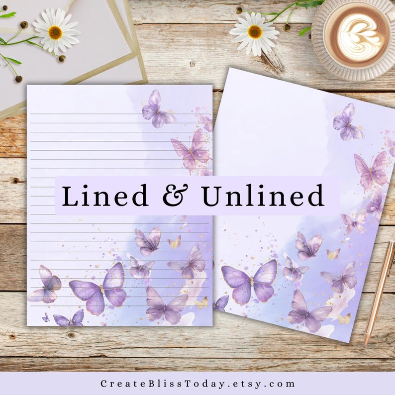 Purple Butterfly Writing Paper, Printable Stationery for Letter Writing ...