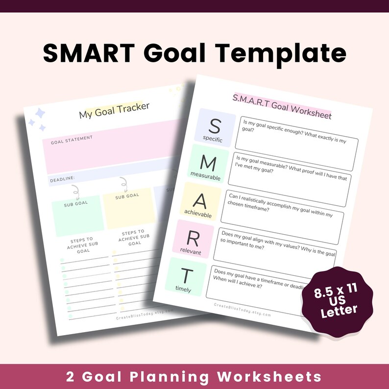 Smart Goal Template Goal Tracker Planning Worksheet Pdf Etsy