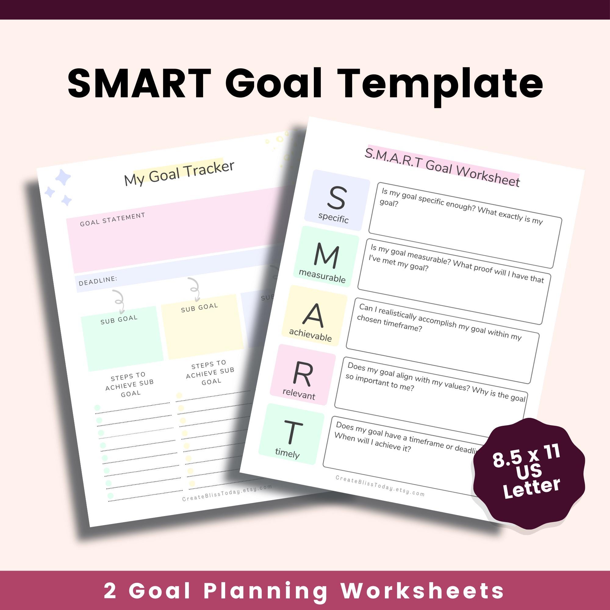 SMART Goal Template, Goal Setting Printable, SMART Goal Planning, Goal ...