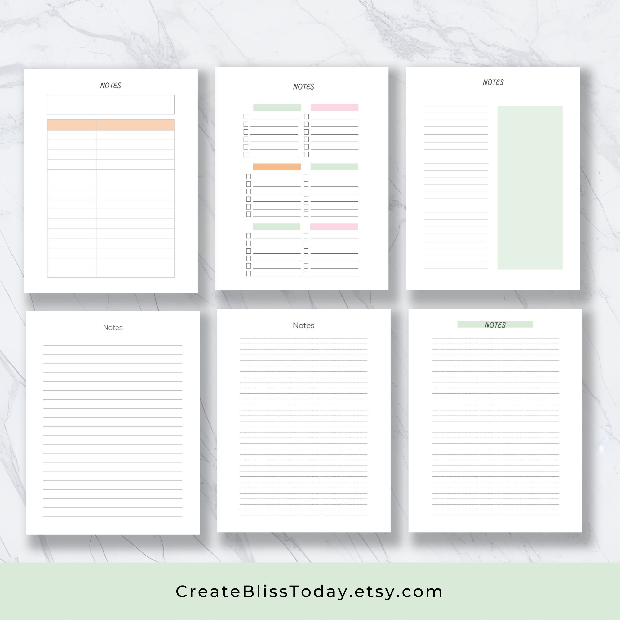 Printable Notes Paper, Notes Pages for Monthly Printable Planner, Lined ...