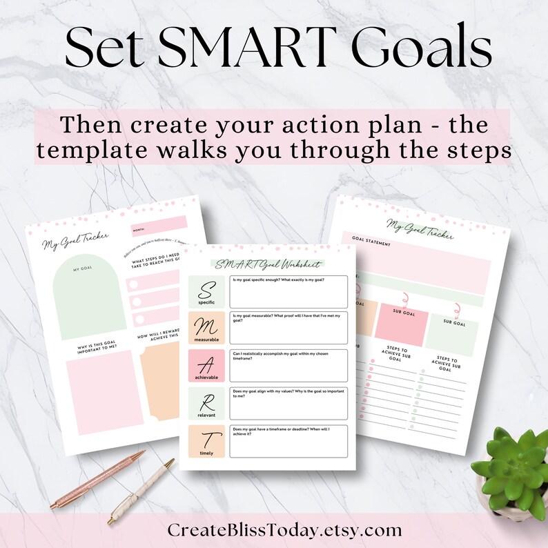 Goal Planner Kit, Printable Goal Planner Bundle, Goals Tracker, SMART ...