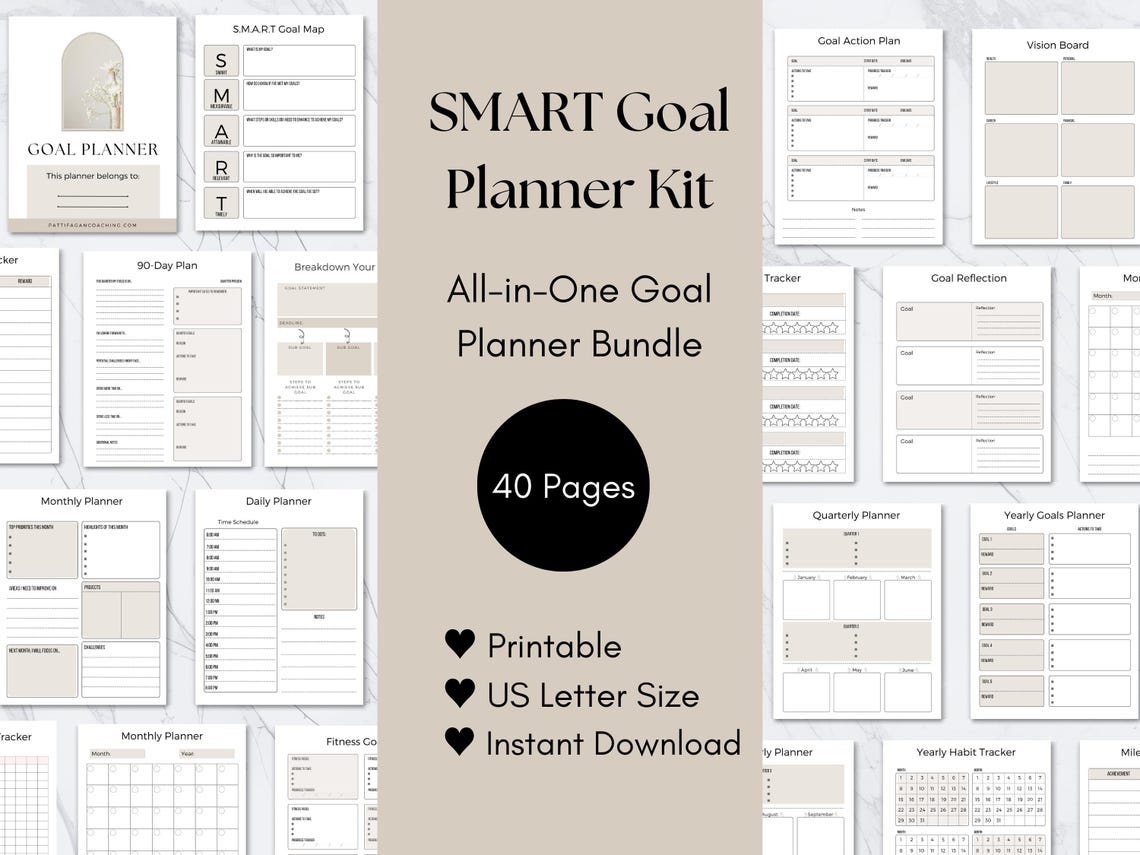 Goal Planner Bundle Printable, SMART Goals Template, Goal Planner Kit ...