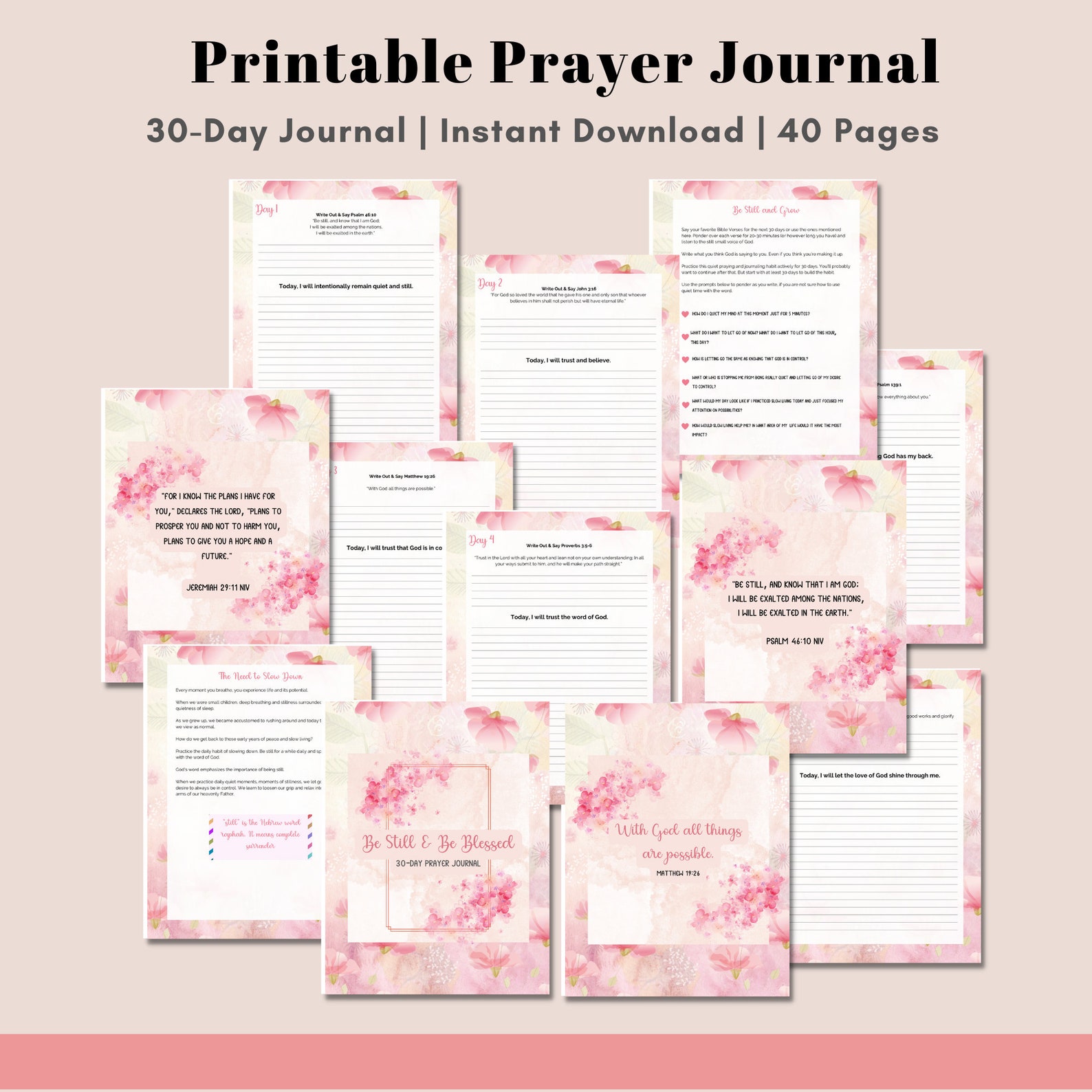 30 Day Prayer Journal Printable Be Still Prayer Journal 30 Day Prayer