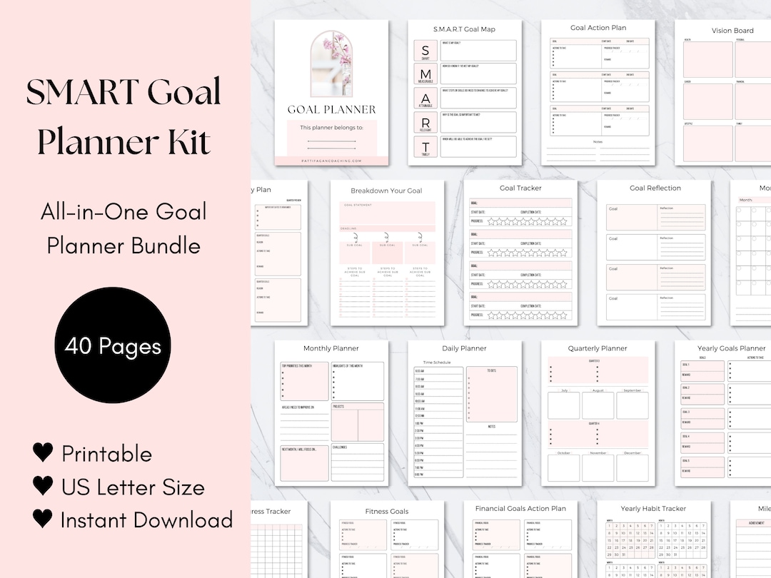 Goal Planner Bundle Printable, SMART Goals Template, Goal Planner Kit ...