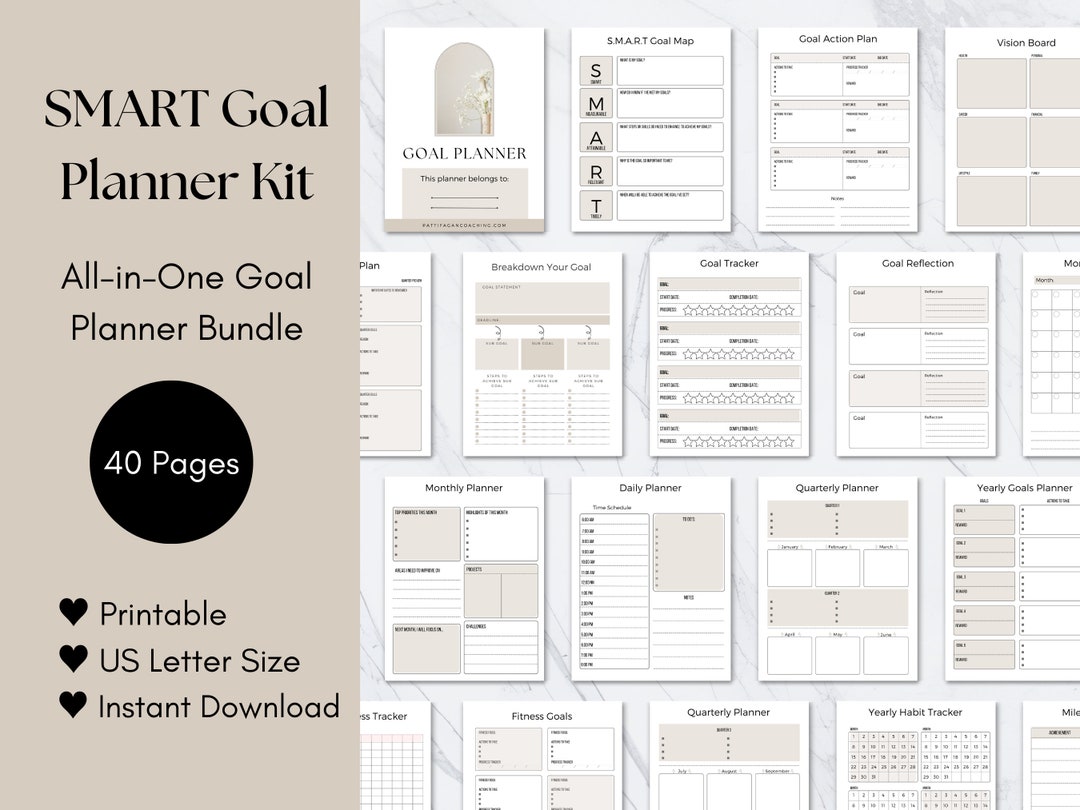 Goal Planner Bundle Printable, SMART Goals Template, Goal Planner Kit ...