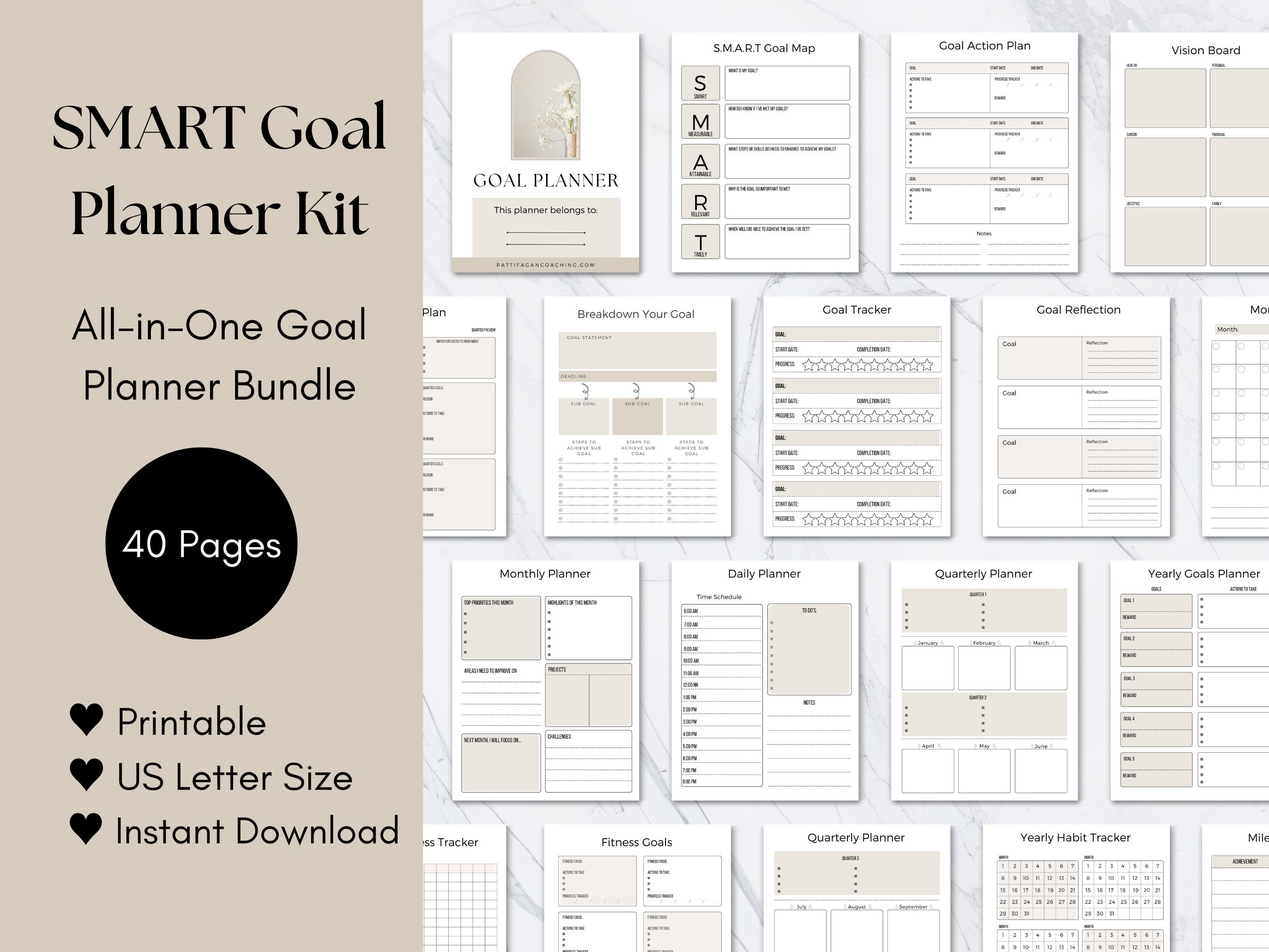 Goal Planner Bundle Printable, SMART Goals Template, Goal Planner Kit ...
