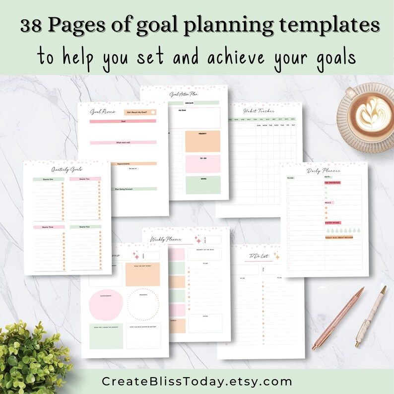 Goal Planner Kit, Printable Goal Planner Bundle, Goals Tracker, SMART ...