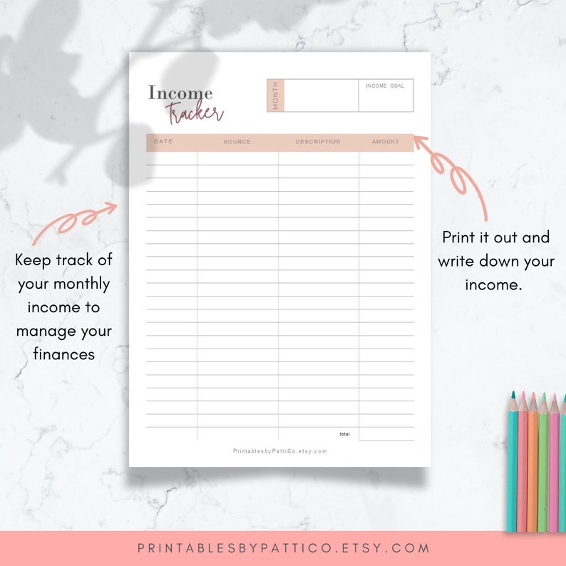 Income and Expense Tracker Printable Income Tracker Bill - Etsy