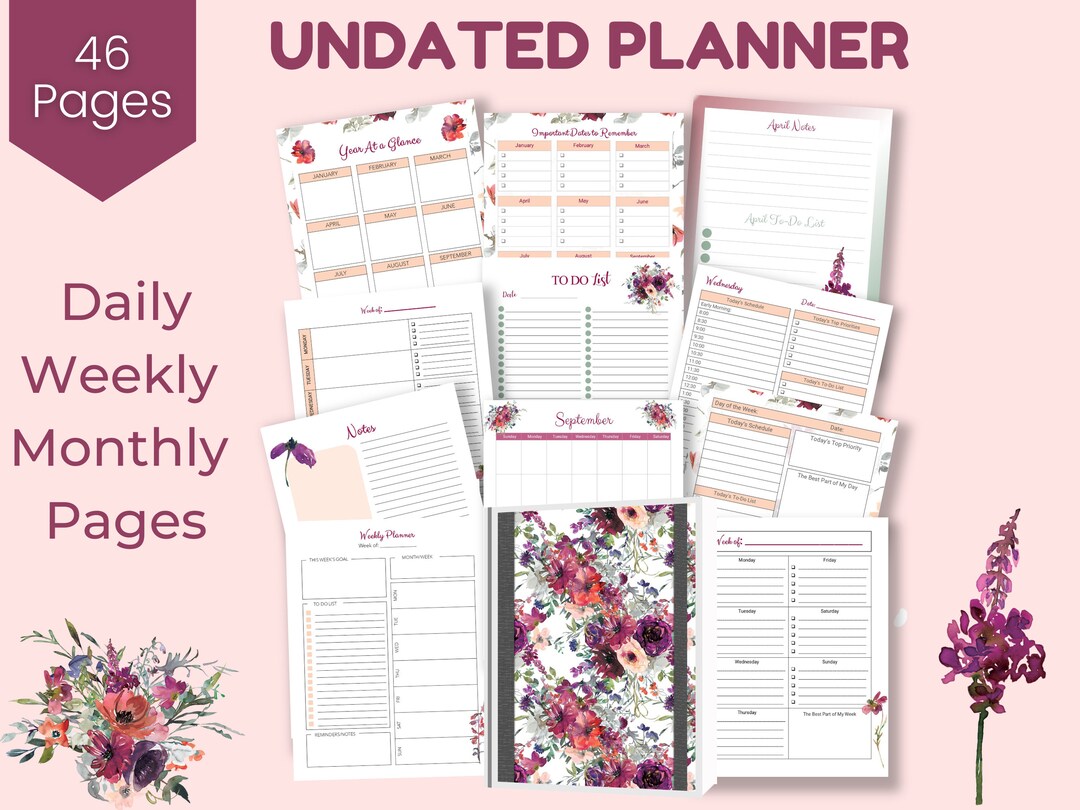 Printable Undated Daily Weekly Monthly Planner, Undated Planner ...