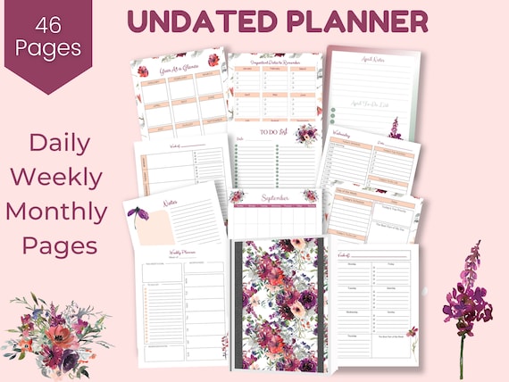 Printable Undated Daily Weekly Monthly Planner Undated - Etsy