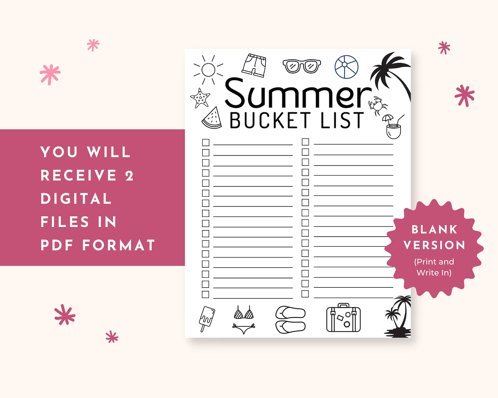 Summer Bucket List, Bucket List Template, Summer Checklist, Fun Summer ...