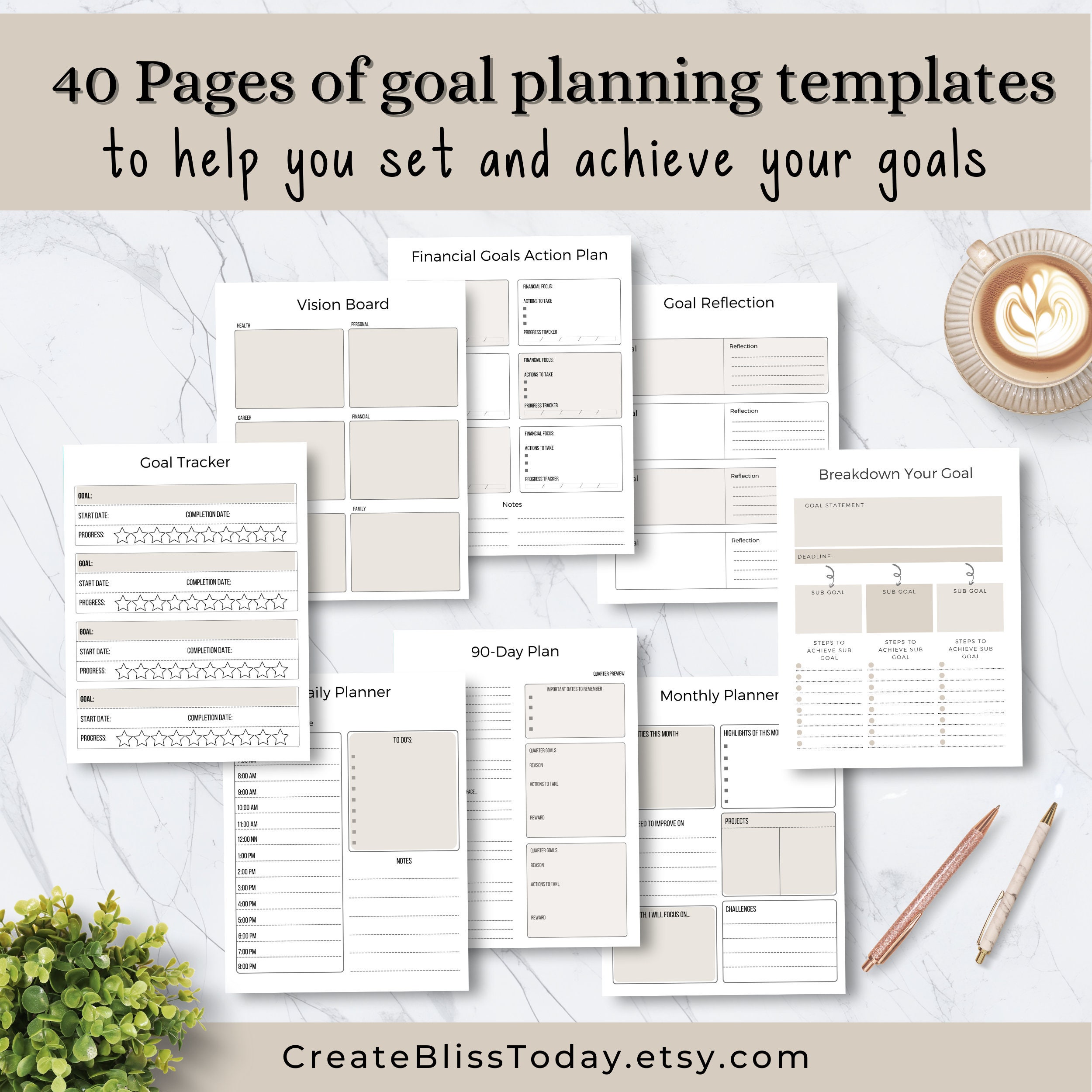 Goal Planner Bundle Printable, SMART Goals Template, Goal Planner Kit ...