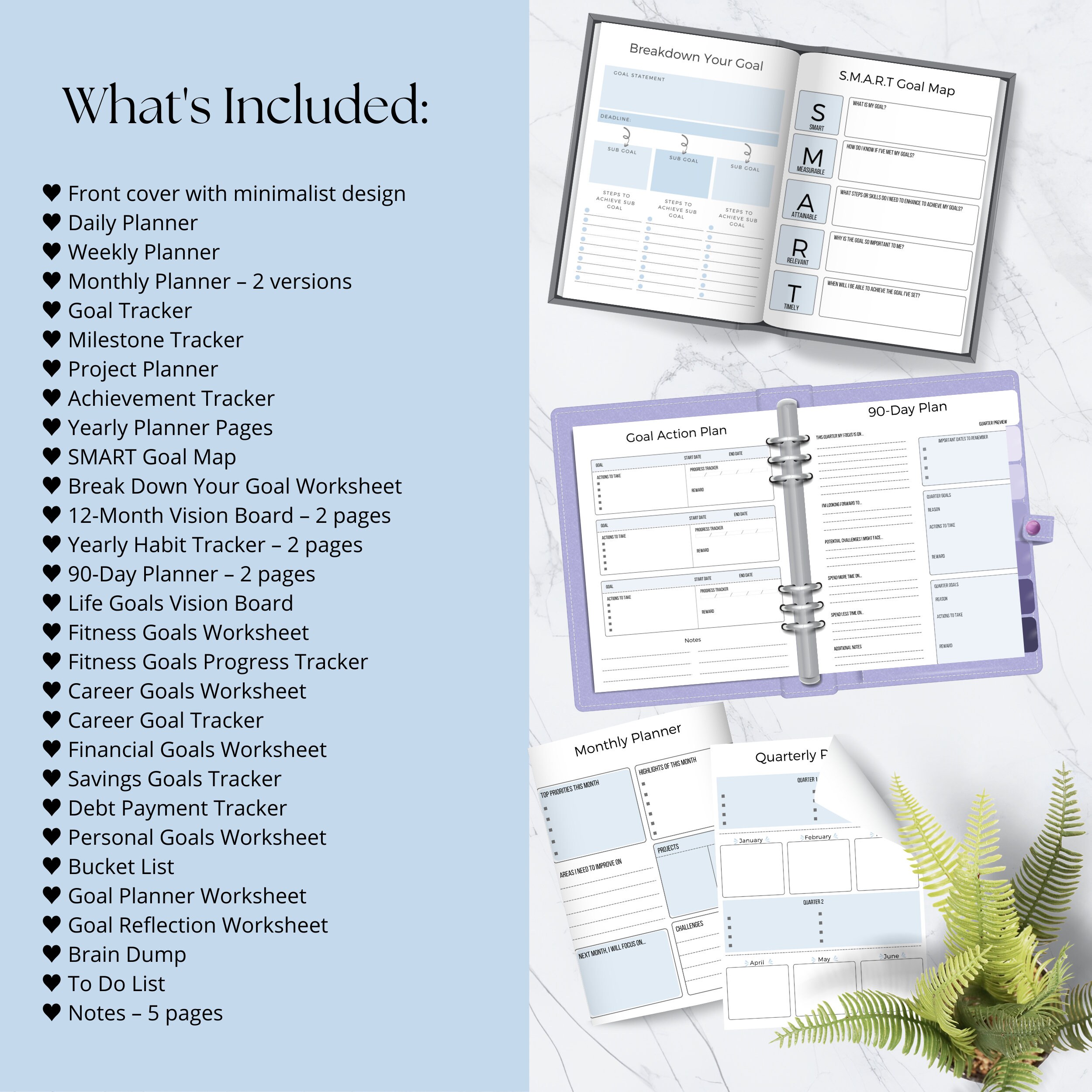 Goal Planner Bundle Printable, SMART Goals Template, Vision Board ...