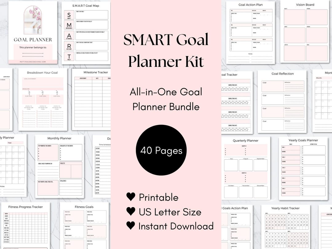 SMART Goal Planner Kit, Habit Tracker, Weekly, Monthly, Yearly (PDF ...