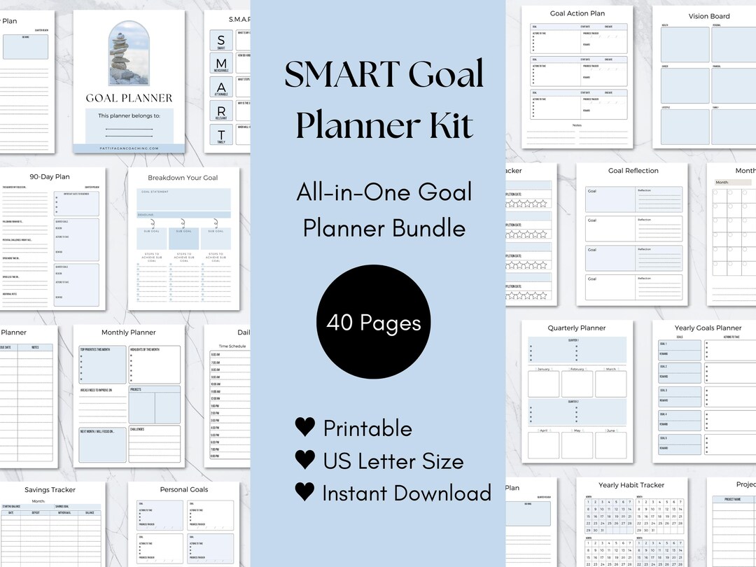 Goal Planner Bundle Printable, SMART Goals Template, Vision Board ...