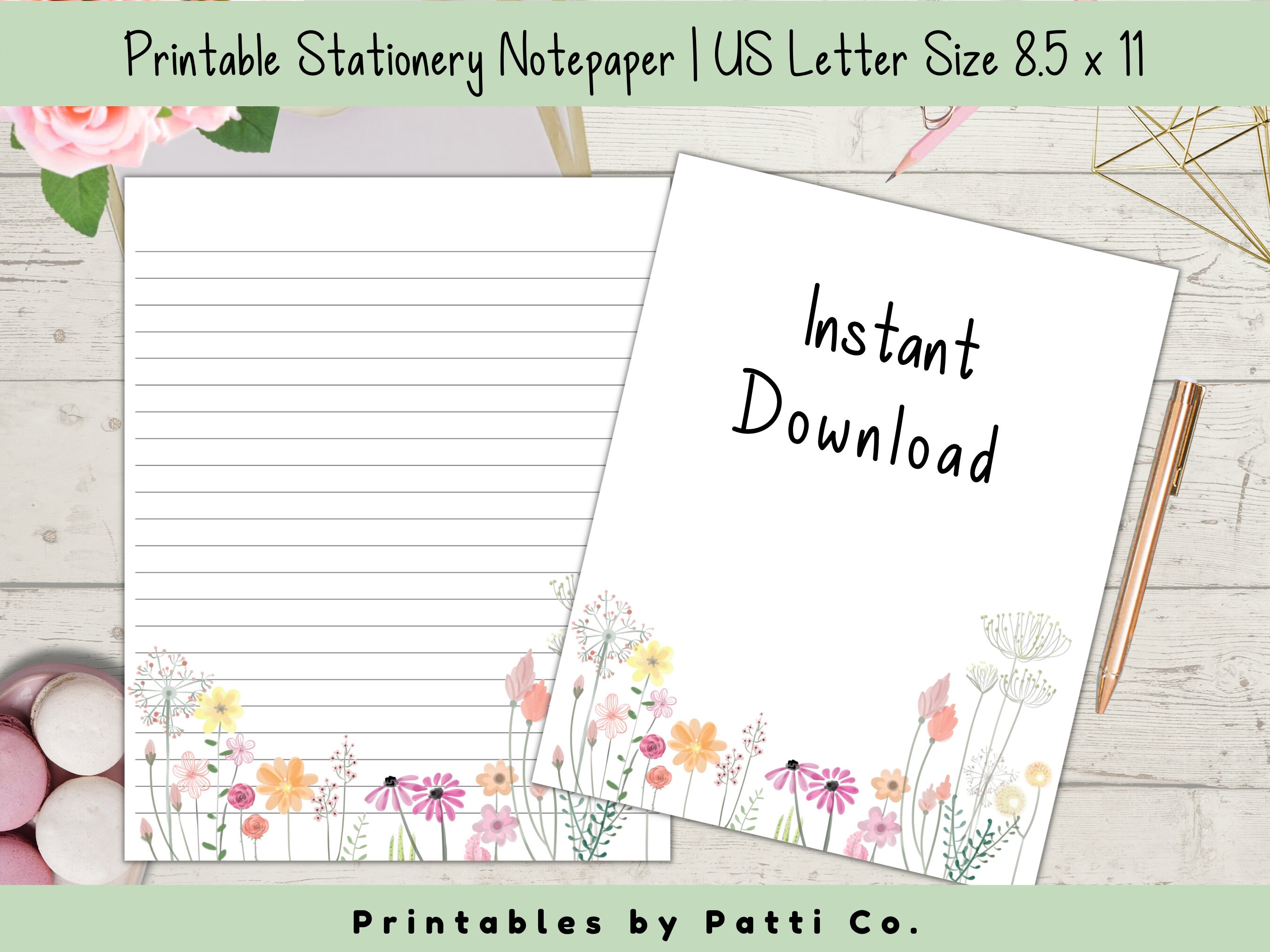 Printable Floral Stationery 8.5x11, Writing Paper, Printable Letter ...