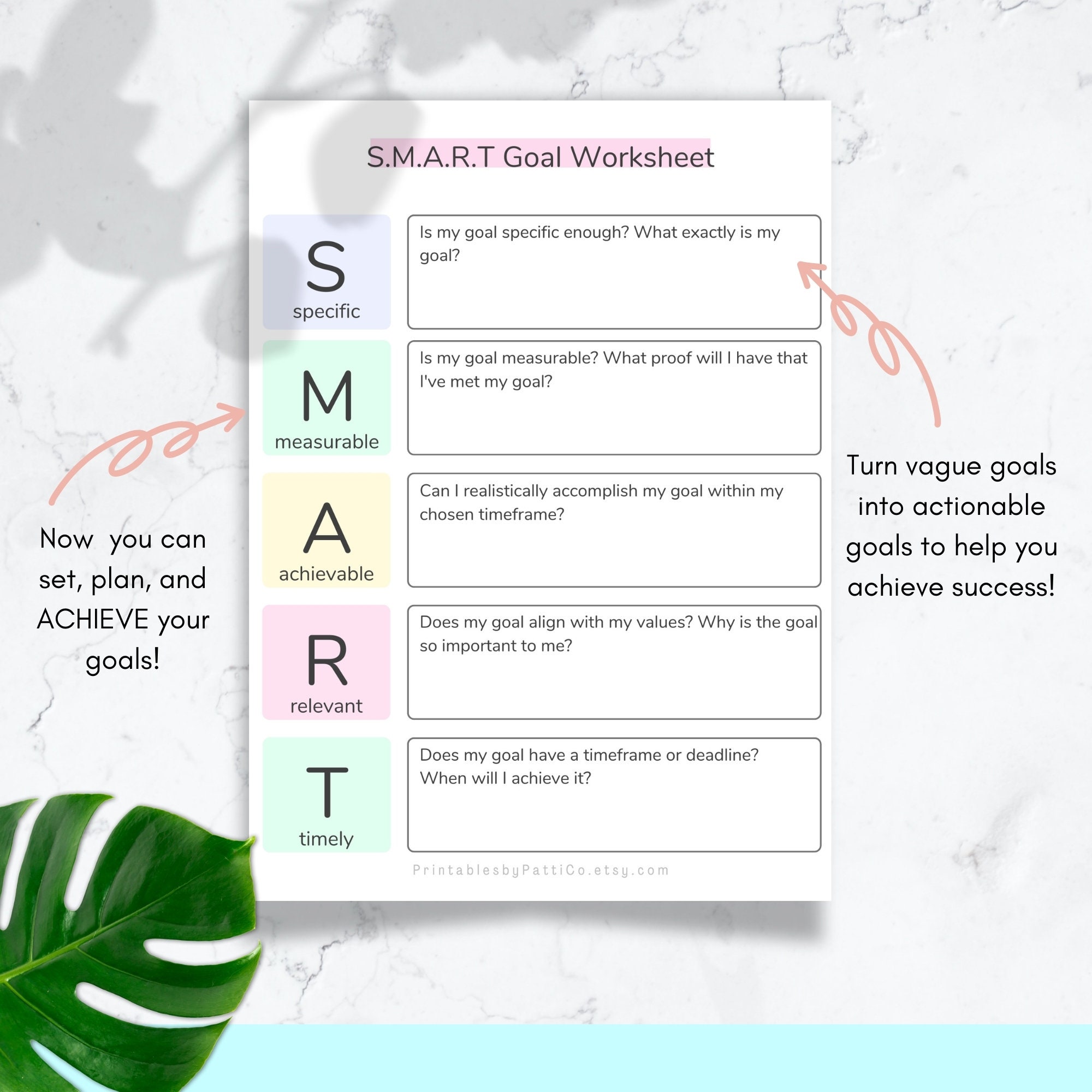 SMART Goal Template, Goal Setting Printable, SMART Goal Planning, Goal ...