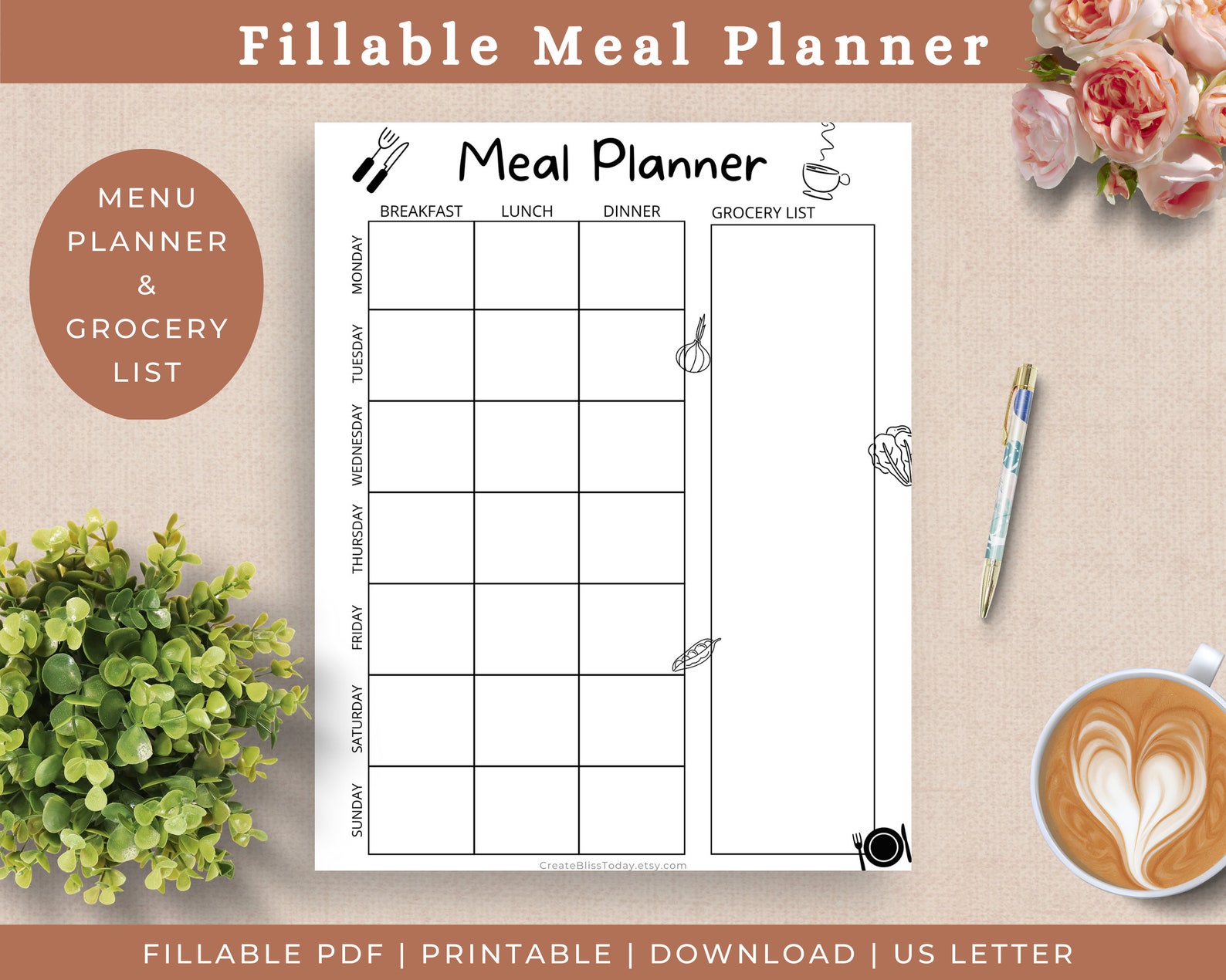 Fillable Meal Printable, Meal Plan, Meal Prep Planner Template ...