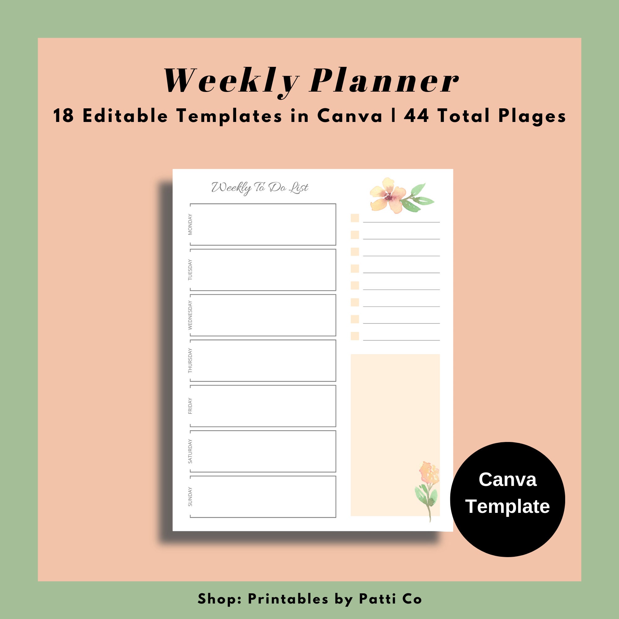 Canva Daily Weekly Monthly Planner PLR Template Editable Amazon KDP ...