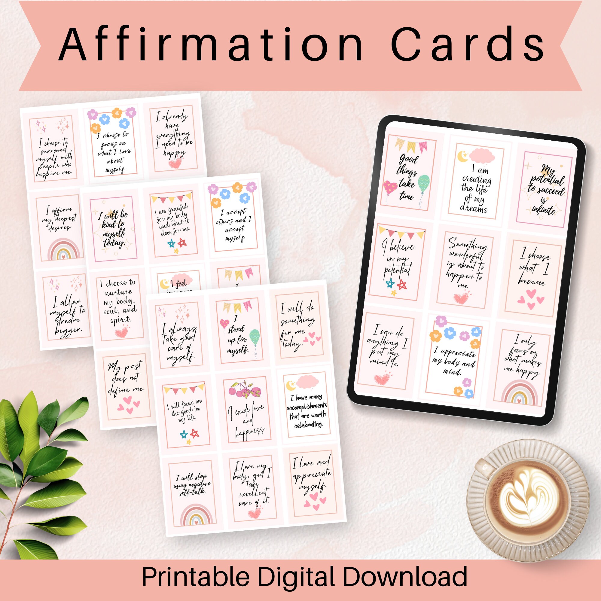 Self Love Affirmation Cards Printable, Self Care, Daily Encouragement ...