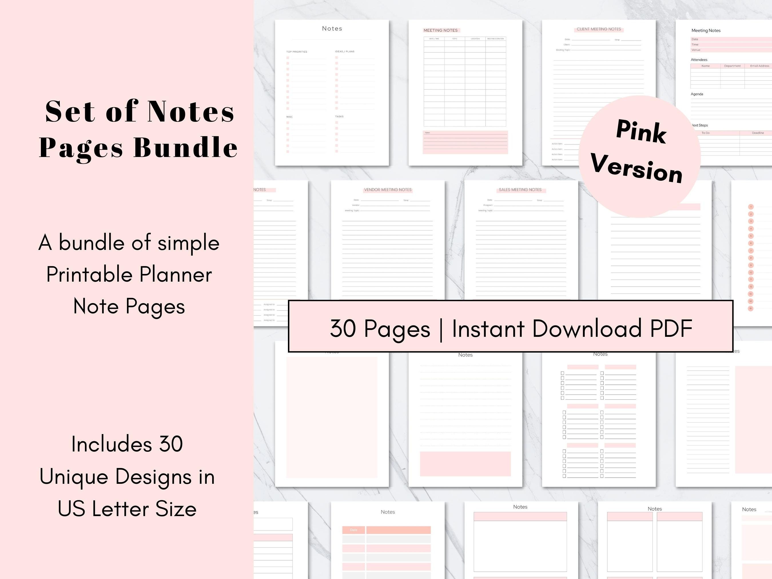 Printable Notes Paper, Notes Pages for Monthly Printable Planner, Lined ...
