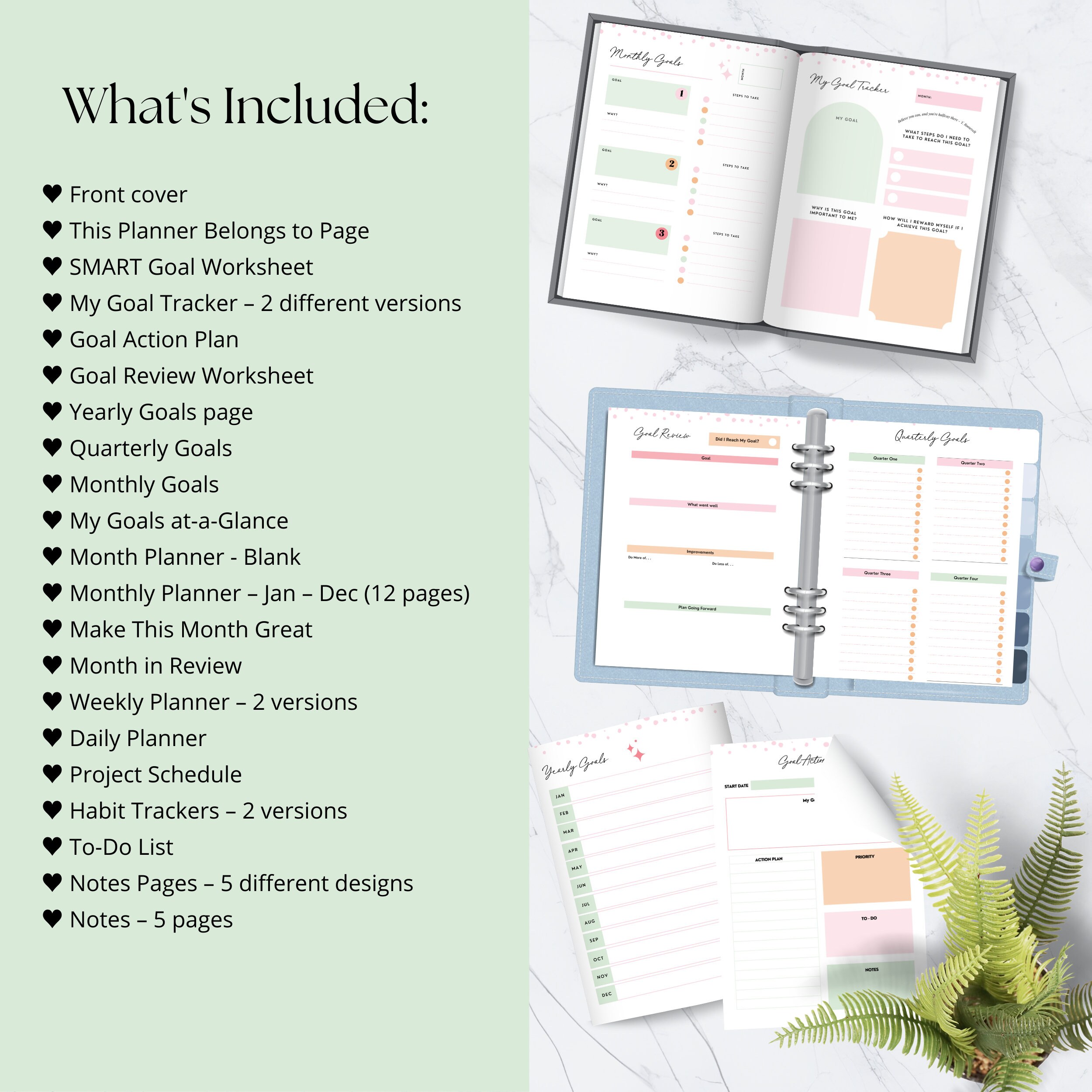 Goal Planner Kit, Printable Goal Planner Bundle, Goals Tracker, SMART ...