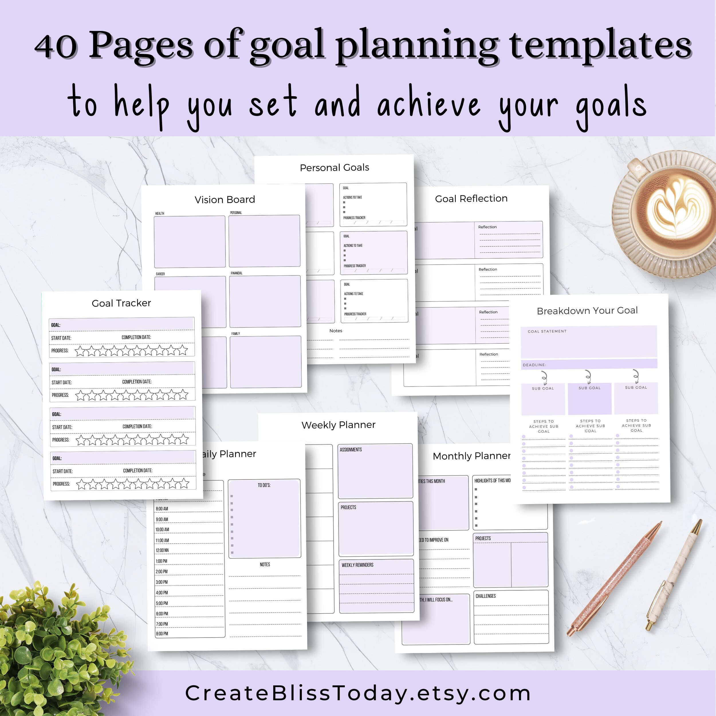 Goal Planner Bundle Printable, SMART Goals Template, Goal Planner Kit ...