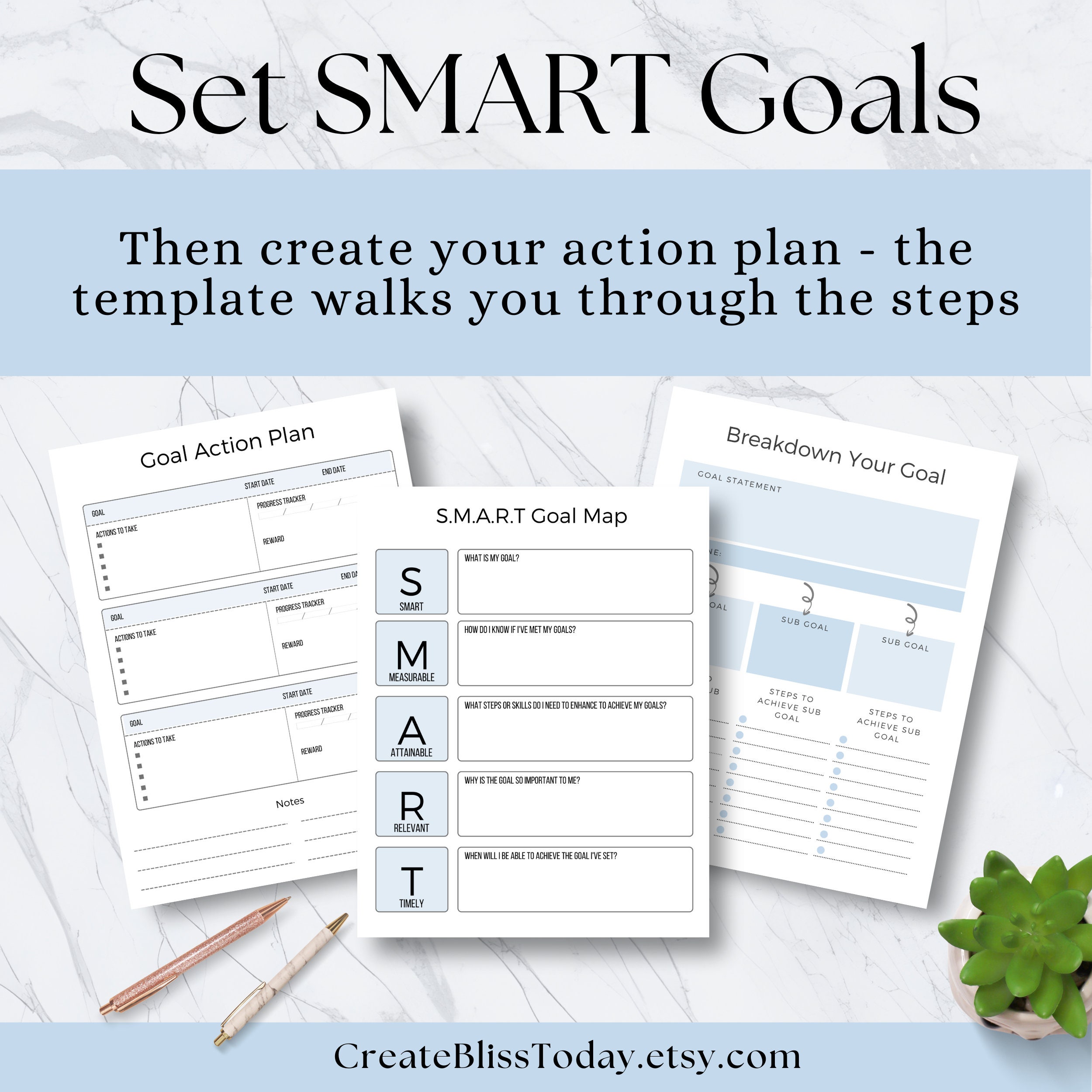 Goal Planner Bundle Printable, SMART Goals Template, Vision Board ...