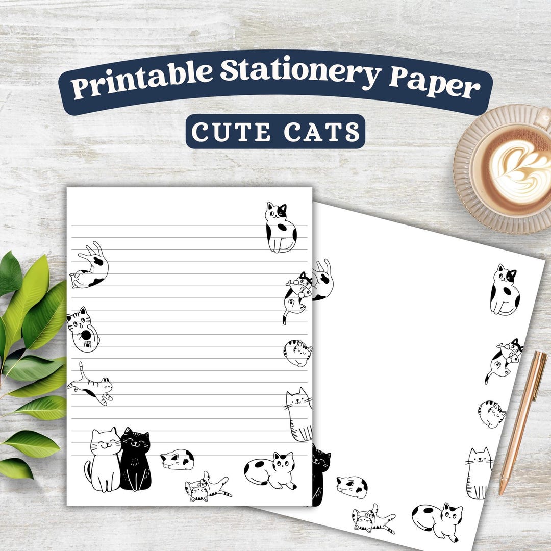Cute Cat Writing Paper, PRINTABLE Stationery for Letter Writing, Gift ...