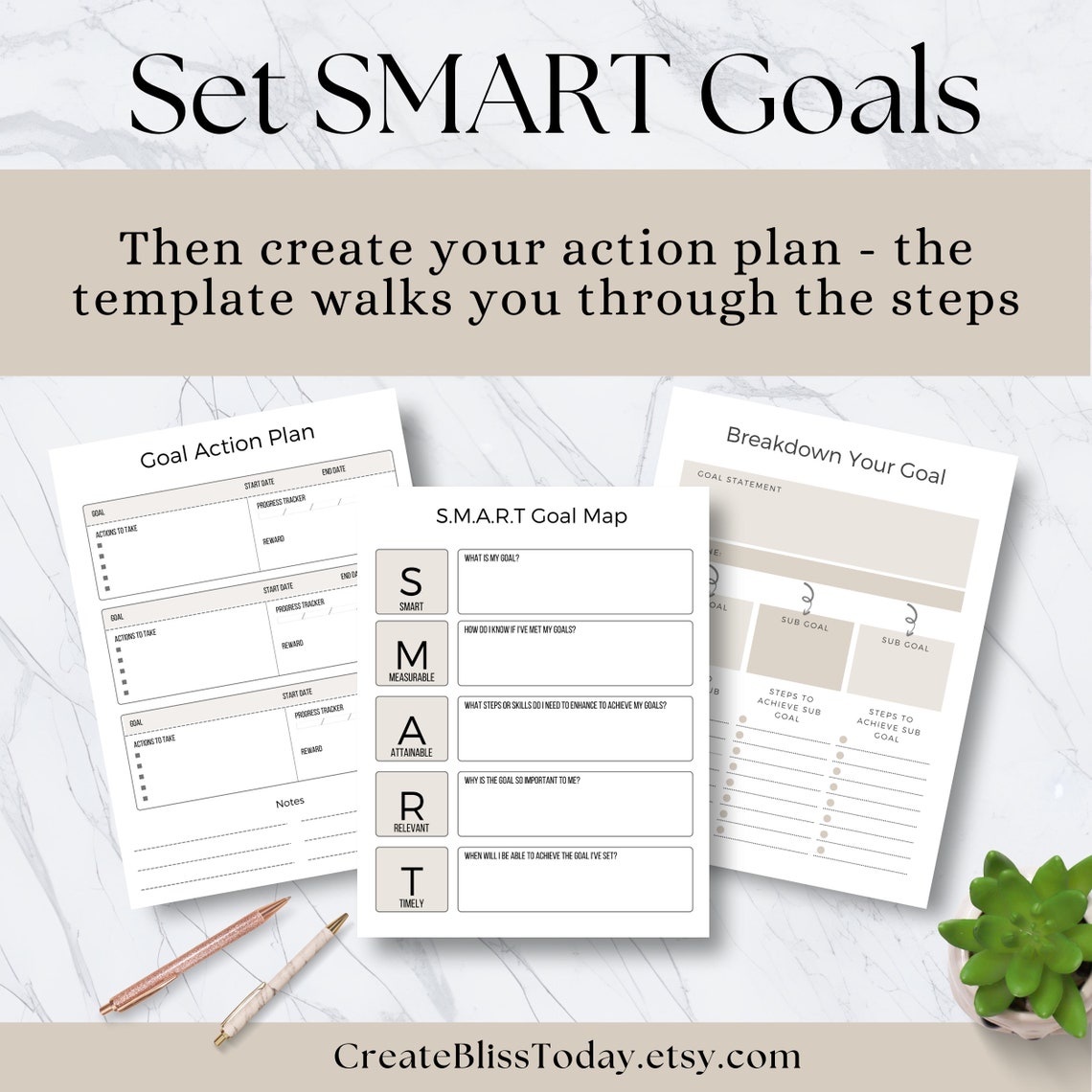 Goal Planner Bundle Printable, SMART Goals Template, Goal Planner Kit ...
