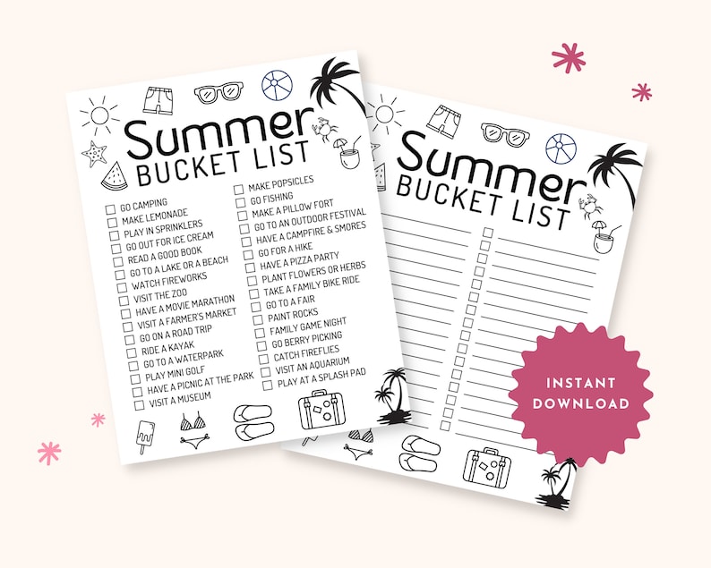 Summer Bucket List, Bucket List Template, Summer Checklist, Fun Summer ...
