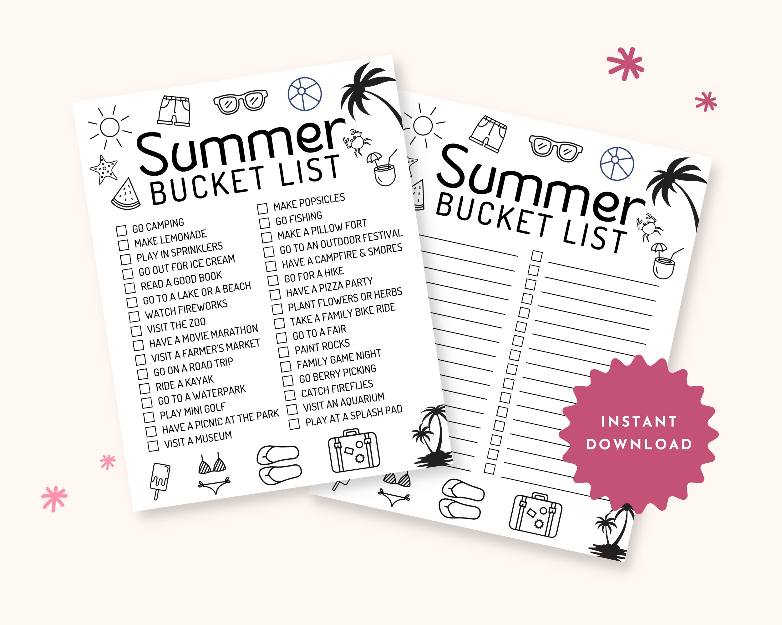 Summer Bucket List, Bucket List Template, Summer Checklist, Fun Summer ...
