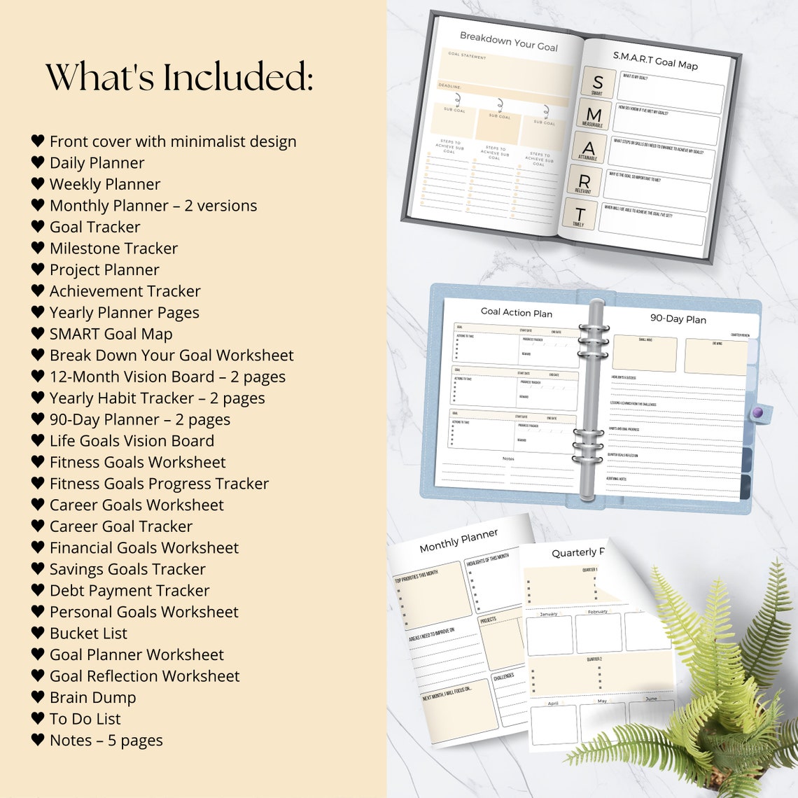 Goal Planner Bundle Printable, SMART Goals Template, Goal Planner Kit ...