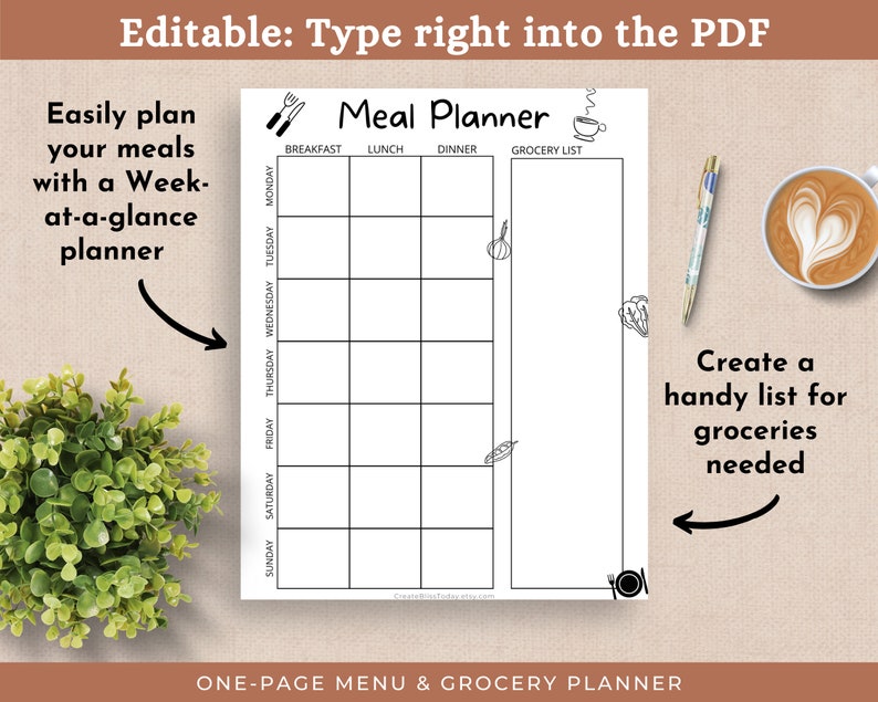 Fillable Meal Printable, Meal Plan, Meal Prep Planner Template ...