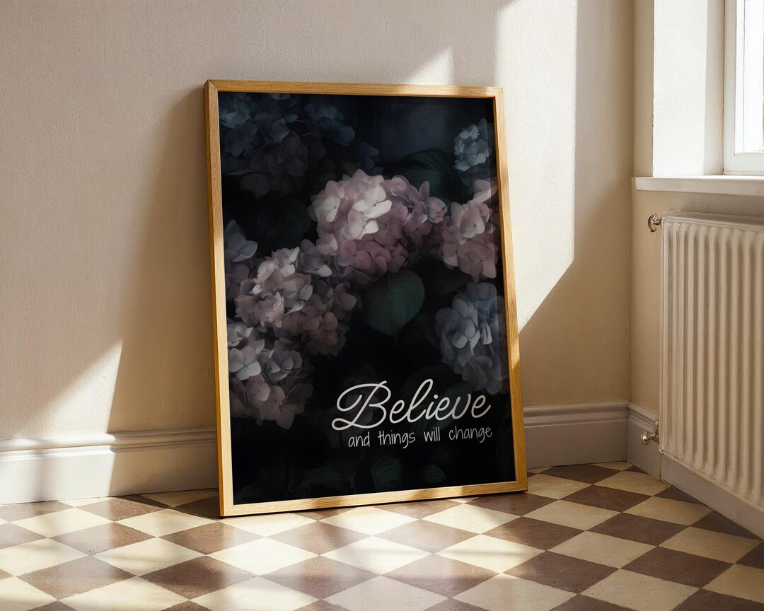 Moody Floral Wall Print Dark Background Quote Art Black Flowers ...