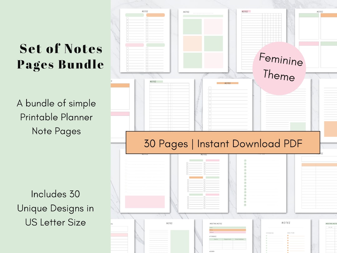 Printable Notes Paper, Notes Pages for Monthly Printable Planner, Lined ...