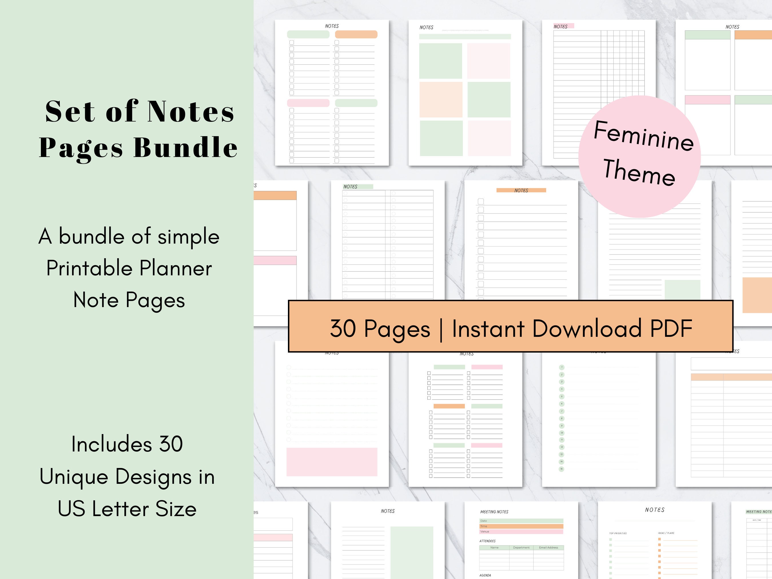 Printable Notes Paper, Notes Pages for Monthly Printable Planner, Lined ...
